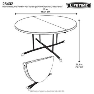 Lifetime 25402 Commercial Round Fold In Half Table, 5 Feet , White Granite