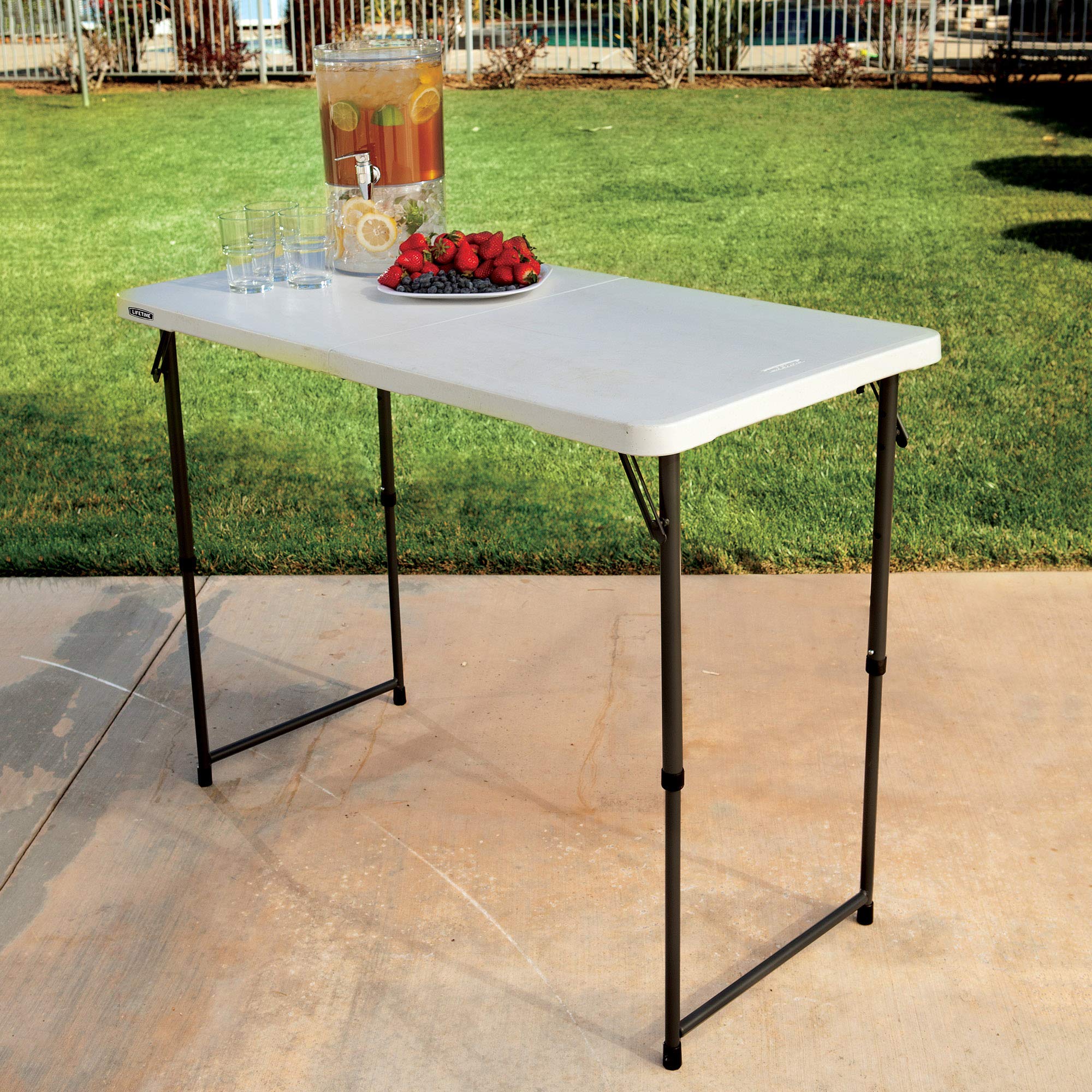 Lifetime 4432 4-Foot Half Adjustable Folding Table, Almond