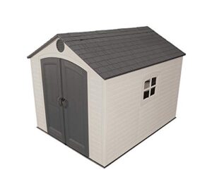 lifetime 6405 outdoor storage shed with window, skylights, and shelving, 8 by 10 feet