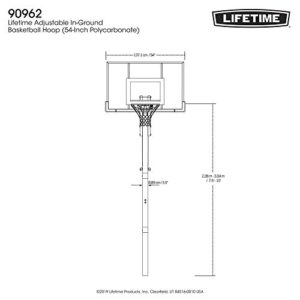 Lifetime 90962 Power Lift Adjustable In-Ground Basketball Hoop with Basketball, 54-Inch, Polycarbonate