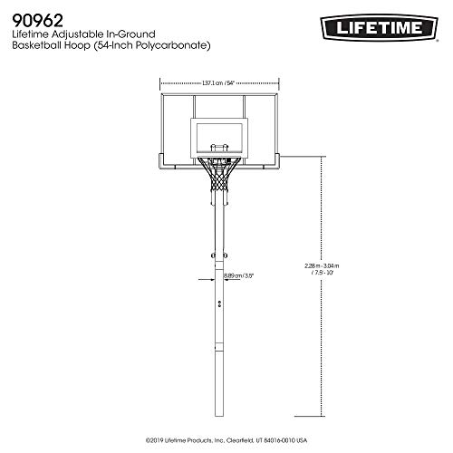 Lifetime 90962 Power Lift Adjustable In-Ground Basketball Hoop with Basketball, 54-Inch, Polycarbonate