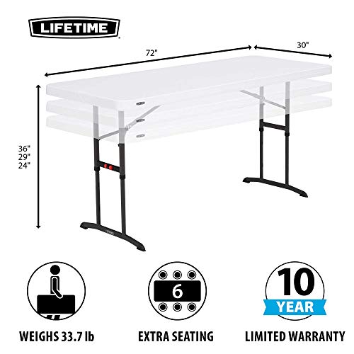 Lifetime 80752 Commercial Adjustable Height Folding Table, 6-Foot, White Granite