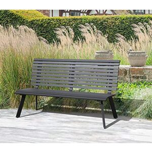 Soleil Jardin Outdoor Aluminum Garden Bench, Patio Porch Chair Furniture, Slatted Design w/Backrest, Dark Grey