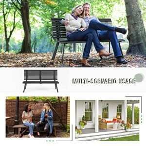 Soleil Jardin Outdoor Aluminum Garden Bench, Patio Porch Chair Furniture, Slatted Design w/Backrest, Dark Grey