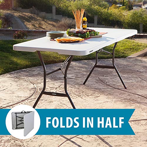 Lifetime 25011 Fold In Half Light Commercial Table, 6 Feet, White Granite