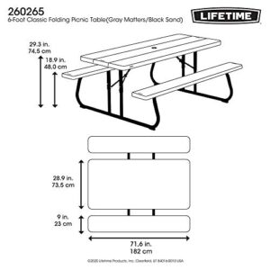 Lifetime 260265 6-Foot Classic Folding Picnic Table, Gray