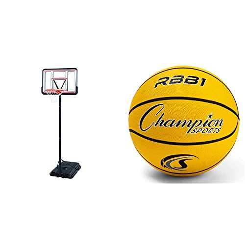 Lifetime Pro Court Height Adjustable Portable Basketball System, Red/White & Champion Sports Rubber Official , Heavy Duty - Pro-Style Basketballs, Premium Basketball Equipment (Size 7, Yellow)