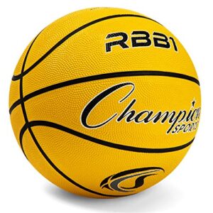 Lifetime Pro Court Height Adjustable Portable Basketball System, Red/White & Champion Sports Rubber Official , Heavy Duty - Pro-Style Basketballs, Premium Basketball Equipment (Size 7, Yellow)