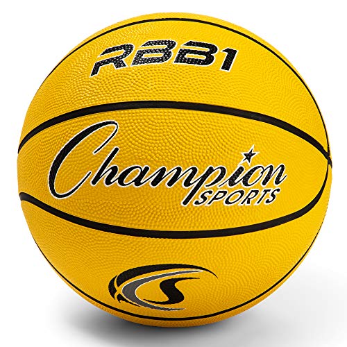 Lifetime Pro Court Height Adjustable Portable Basketball System, Red/White & Champion Sports Rubber Official , Heavy Duty - Pro-Style Basketballs, Premium Basketball Equipment (Size 7, Yellow)