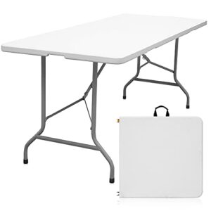 byliable folding table 6ft portable heavy duty plastic fold-in-half utility foldable table plastic dining table indoor outdoor for camping, picnic and party, white