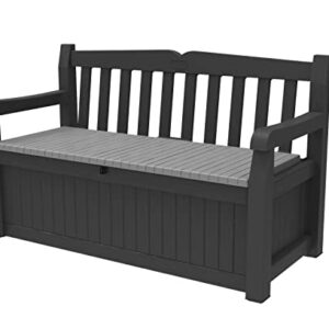 Lifetime 60253 Outdoor Convertible Bench, 55 Inch, Harbor Gray & Keter Solana 70 Gallon Storage Bench Deck Box, Front Porch Decor and Outdoor Seating, Grey