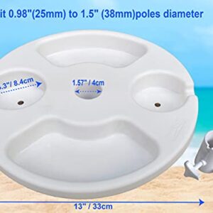 AMMSUN 13" Beach Umbrella Table Tray for Beach, Patio, Garden, Swimming Pool with Cup Holders, Snack Compartments White