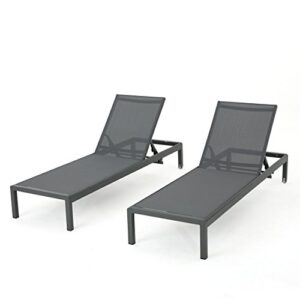 christopher knight home cape coral outdoor aluminum chaise lounges with mesh seat, 2-pcs set, grey / dark grey