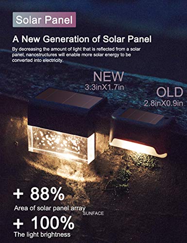 SUNFACESolar Deck Lights Fence Post Lights Outdoor Lighting Garden Decorative - Permanent On All Night (6Pack)