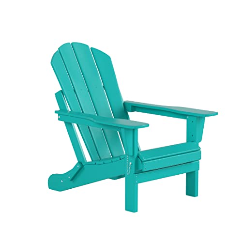 WO Home Furniture Adirondack Folding Chair 4 PC Set Classic Outdoor Patio Chair for Bon Fire Pit Lawn Backyard Beach Plastic Weather-Resistant (Turquoise)