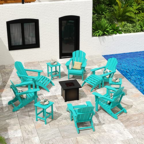 WO Home Furniture Adirondack Folding Chair 4 PC Set Classic Outdoor Patio Chair for Bon Fire Pit Lawn Backyard Beach Plastic Weather-Resistant (Turquoise)