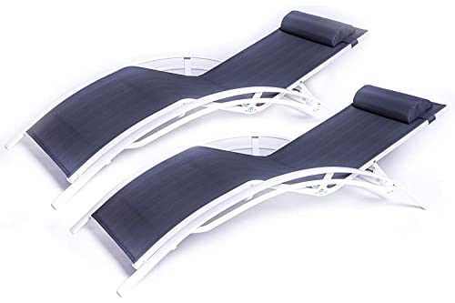 Kozyard KozyLounge Elegant Patio Reclining Adjustable Chaise Lounge Aluminum and Textilene Sunbathing Chair for All Weather with headrest (2 Pack), KD,Very Light