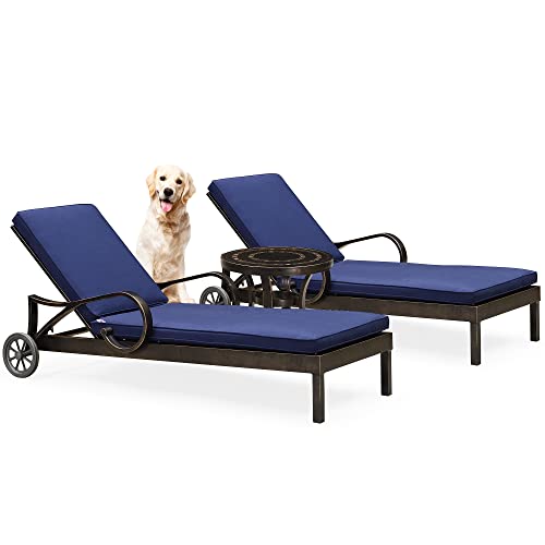 PURPLE LEAF Patio Chaise Lounge Chair Set Outdoor Cast Aluminum Adjustable Chairs with Side Table for Outside Beach Poolside Sun Tanning Bathing Recliner Pool Metal Lounger