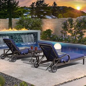 PURPLE LEAF Patio Chaise Lounge Chair Set Outdoor Cast Aluminum Adjustable Chairs with Side Table for Outside Beach Poolside Sun Tanning Bathing Recliner Pool Metal Lounger