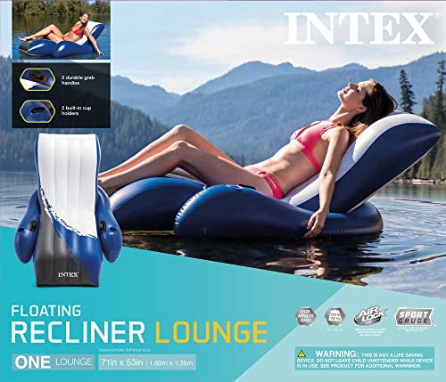 Intex Floating Recliner Inflatable Lounge, 71in X 53in, Multicolor