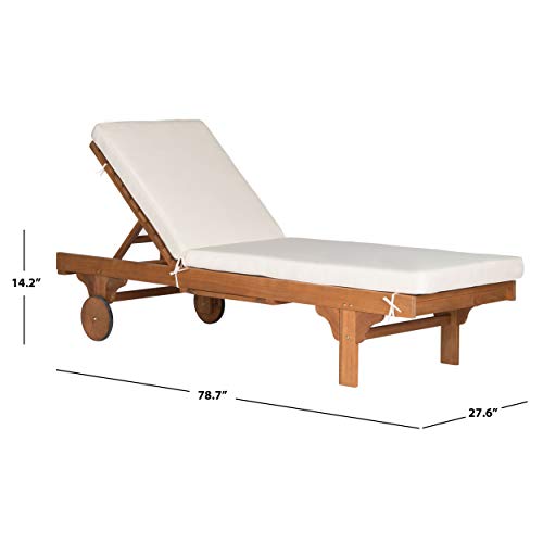 SAFAVIEH Outdoor Collection Newport Natural/ Beige Cushion Built-in Side Table Adjustable Chaise Lounge Chair