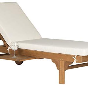 SAFAVIEH Outdoor Collection Newport Natural/ Beige Cushion Built-in Side Table Adjustable Chaise Lounge Chair