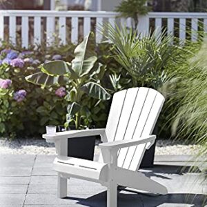 Keter 2 Pack Alpine Adirondack Resin Outdoor Furniture Patio Chairs with Cup Holder-Perfect for Beach, Pool, and Fire Pit Seating, White