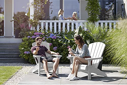 Keter 2 Pack Alpine Adirondack Resin Outdoor Furniture Patio Chairs with Cup Holder-Perfect for Beach, Pool, and Fire Pit Seating, White