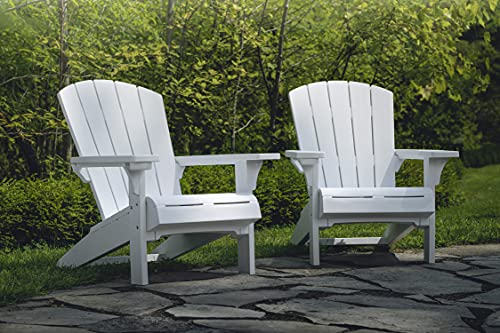 Keter 2 Pack Alpine Adirondack Resin Outdoor Furniture Patio Chairs with Cup Holder-Perfect for Beach, Pool, and Fire Pit Seating, White