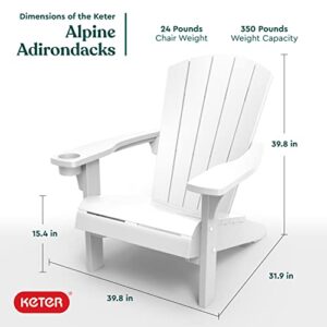 Keter 2 Pack Alpine Adirondack Resin Outdoor Furniture Patio Chairs with Cup Holder-Perfect for Beach, Pool, and Fire Pit Seating, White