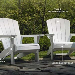 Keter 2 Pack Alpine Adirondack Resin Outdoor Furniture Patio Chairs with Cup Holder-Perfect for Beach, Pool, and Fire Pit Seating, White