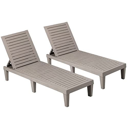 Devoko Outdoor Chaise Lounge Chairs Set of 2 Waterproof PE Quick Assembly Lounge Chair with Adjustable Back for Patio, Poolside, Beach, Yard