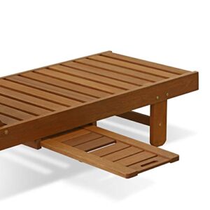 Furinno Tioman Outdoor Hardwood Patio Furniture Sun Lounger with Tray in Teak Oil, Natural 23.52D x 70W x 12H in