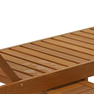 Furinno Tioman Outdoor Hardwood Patio Furniture Sun Lounger with Tray in Teak Oil, Natural 23.52D x 70W x 12H in