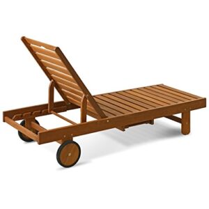 Furinno Tioman Outdoor Hardwood Patio Furniture Sun Lounger with Tray in Teak Oil, Natural 23.52D x 70W x 12H in