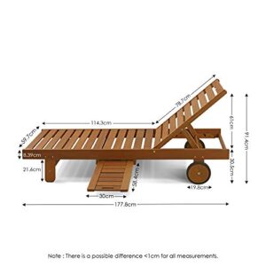 Furinno Tioman Outdoor Hardwood Patio Furniture Sun Lounger with Tray in Teak Oil, Natural 23.52D x 70W x 12H in