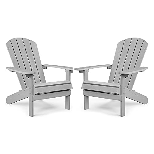 Adirondack Chairs Set of 2 Plastic Weather Resistant, Outdoor Chairs 5 Steps Easy Installation, Like Real Wood, Widely Used in Outdoor, Patio, Fire Pit, Deck, Outside, Garden, Campfire Chairs (Grey)