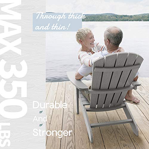 Adirondack Chairs Set of 2 Plastic Weather Resistant, Outdoor Chairs 5 Steps Easy Installation, Like Real Wood, Widely Used in Outdoor, Patio, Fire Pit, Deck, Outside, Garden, Campfire Chairs (Grey)