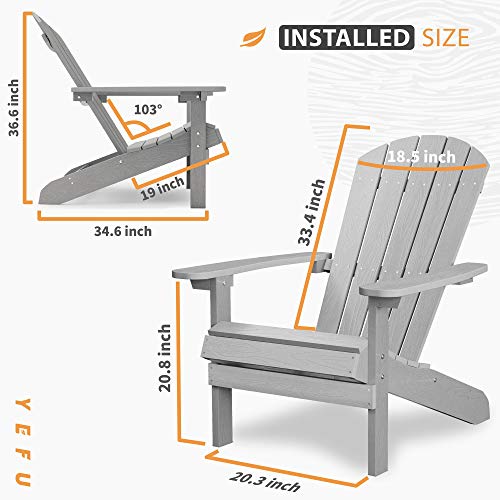 Adirondack Chairs Set of 2 Plastic Weather Resistant, Outdoor Chairs 5 Steps Easy Installation, Like Real Wood, Widely Used in Outdoor, Patio, Fire Pit, Deck, Outside, Garden, Campfire Chairs (Grey)