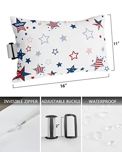 Prime Leader Recliner Head Pillow Ledge Loungers Chair Pillows with Insert American Flag Stars 4Th of July Independence Day Lumbar Pillow with Adjustable Strap Outdoor Waterproof Patio Pillows, 2 PCS