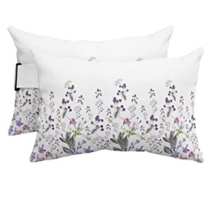 Recliner Head Pillow Ledge Loungers Chair Pillows with Insert Summer Plants Purple Flowers Pattern Lumbar Pillow with Adjustable Strap Outside Patio Decorative Garden Cushion for Bench Couch, 2 PCS