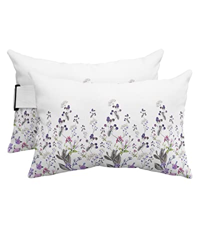 Recliner Head Pillow Ledge Loungers Chair Pillows with Insert Summer Plants Purple Flowers Pattern Lumbar Pillow with Adjustable Strap Outside Patio Decorative Garden Cushion for Bench Couch, 2 PCS