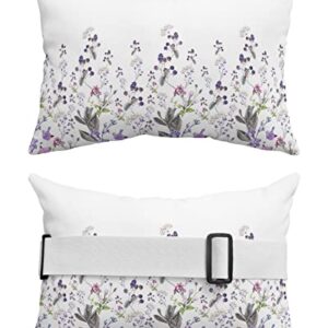 Recliner Head Pillow Ledge Loungers Chair Pillows with Insert Summer Plants Purple Flowers Pattern Lumbar Pillow with Adjustable Strap Outside Patio Decorative Garden Cushion for Bench Couch, 2 PCS