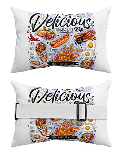 Recliner Head Pillow Ledge Loungers Chair Pillows with Insert Food Doodle Delicious Hot Dog Bacon Lumbar Pillow with Adjustable Strap Outside Patio Decorative Garden Cushion for Bench Couch, 2 PCS