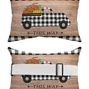 Recliner Head Pillow Ledge Loungers Chair Pillows with Insert Truck Carry Pumpkin Black Plaid Wooden Board Lumbar Pillow with Adjustable Strap Outdoor Waterproof Patio Pillows for Beach Pool, 2 PCS