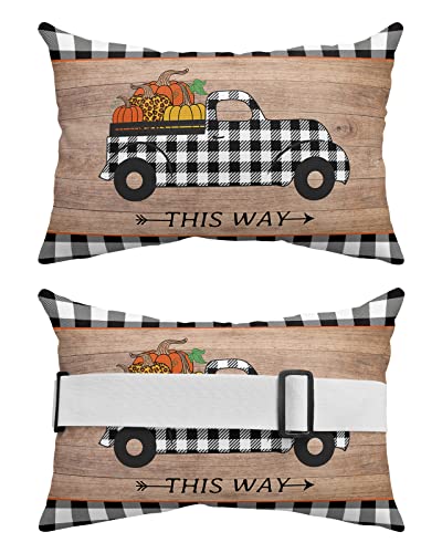 Recliner Head Pillow Ledge Loungers Chair Pillows with Insert Truck Carry Pumpkin Black Plaid Wooden Board Lumbar Pillow with Adjustable Strap Outdoor Waterproof Patio Pillows for Beach Pool, 2 PCS