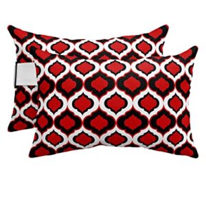 Recliner Head Pillow Ledge Loungers Chair Pillows with Insert Red and Black Moroccan Pattern Geometric Lumbar Pillow with Adjustable Strap Outdoor Waterproof Patio Pillows for Beach Pool, 2 PCS