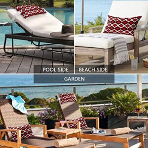 Recliner Head Pillow Ledge Loungers Chair Pillows with Insert Red and Black Moroccan Pattern Geometric Lumbar Pillow with Adjustable Strap Outdoor Waterproof Patio Pillows for Beach Pool, 2 PCS