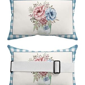 Prime Leader Recliner Head Pillow Ledge Loungers Chair Pillows with Insert Spring Pink Blue Flower Blue White Buffalo Plaid Lumbar Pillow with Adjustable Strap Outdoor Waterproof Patio Pillows, 2 PCS