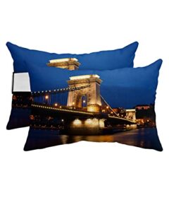 prime leader recliner head pillow ledge loungers chair pillows with insert modern dark blue sky building bridge night scene lumbar pillow with adjustable strap outdoor waterproof patio pillows, 2 pcs